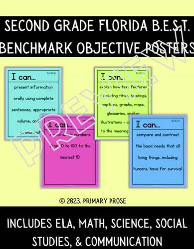 Second Grade FL BEST Standards "I Can" Benchmark Objective Posters