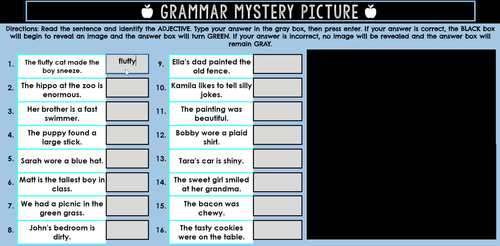 Adjectives Activity - Grammar Mystery Picture Reveal - Joke - Digital
