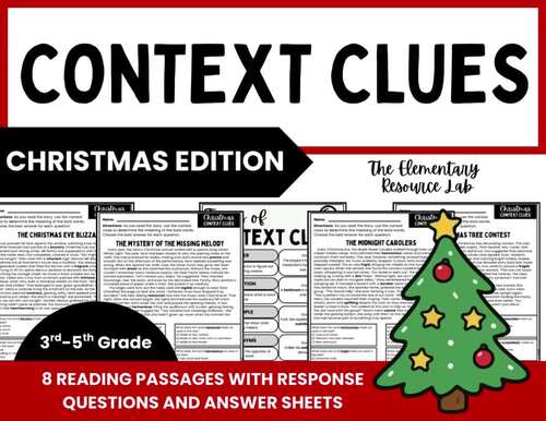 Christmas Context Clues Passages Vocabulary Anchor Charts | 3rd-5th Grade