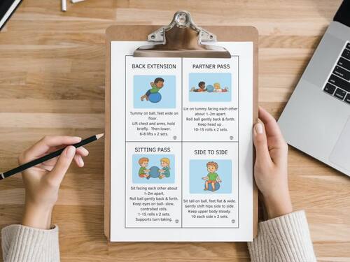 Gross Motor Skills. Exercise Ball Activity Cards. Kids Exercises. OT