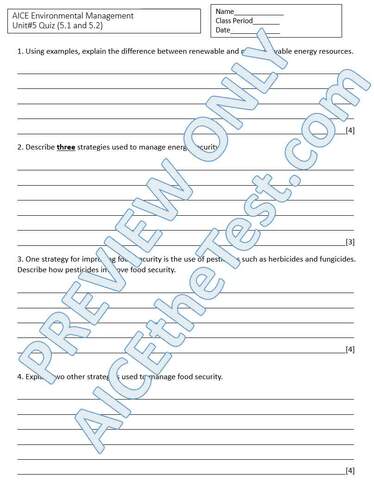 Quiz Unit#5 Managing resources (5.1 and 5.2) AICE Environmental AS