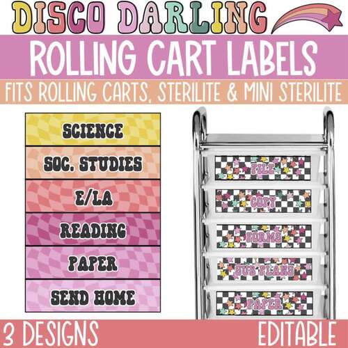 Editable Rolling Cart Labels / Drawer Labels / Retro Disco Cowgirl ...