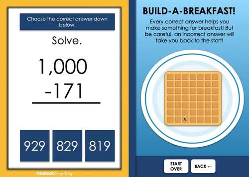 Subtracting Across Zeros to 1000 Subtraction Digital Math Boom Cards Game