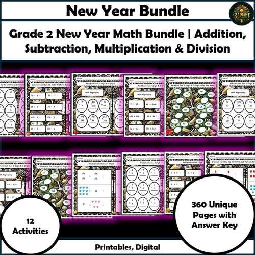 Grade 2 New Year Math Bundle Addition Subtraction Multiplication Division