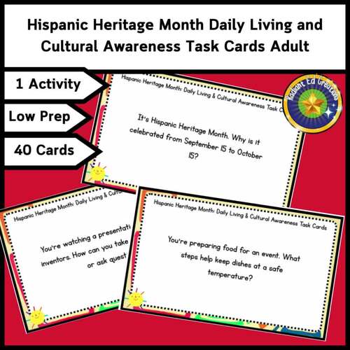 Hispanic Heritage Month Daily Living and Cultural Awareness Task Cards ...