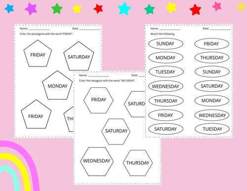 Printable Days of the Week Coloring Worksheets, Tracing and Matching ...