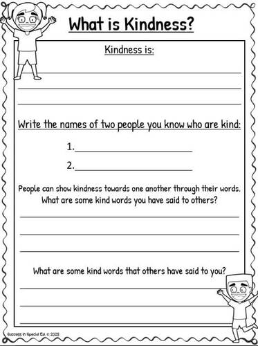Kindness Unit Lesson Worksheet Pages Printable by Success in Special Ed