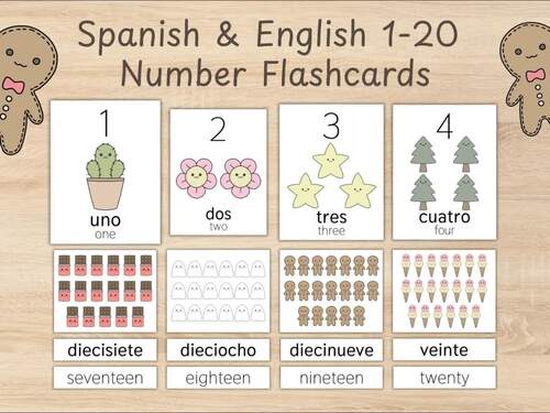 Spanish English Bilingual 1-20 Numbers Flashcards | Montessori Learn to ...