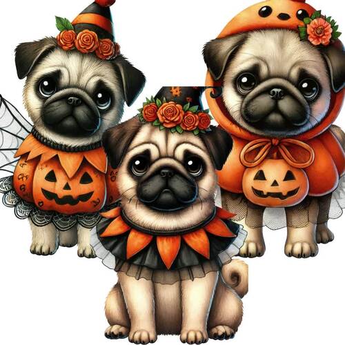 12 Halloween Pug Dog Clipart PNG Set by V Design Art Shop | TPT