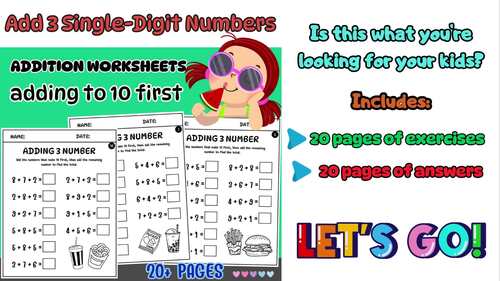 1 Digit 3-Addend Addition Worksheets| Make a Ten | 1st Grade Math Review