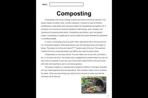 Nutrition Nonfiction Reading Comprehension Word File 6: Composting ...