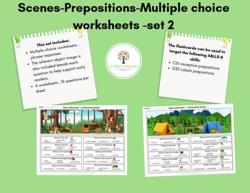 Prepositions -Scenes-Multiple Choice Worksheets-set 2 -4pages | TPT