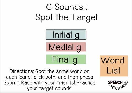 G Sound Articulation Boom™ Cards | Spot the Target G Sounds | TPT