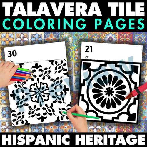 Talavera Tile Hispanic Heritage Collaborative Poster Coloring Art ...