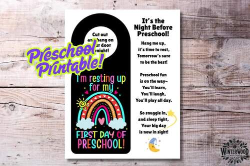 Night Before Preschool Door Hanger Poem | Printable Back to School Activity