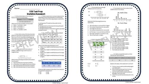 Statistics EOG Review Homework | Grade 7 Math | Test Prep | TPT