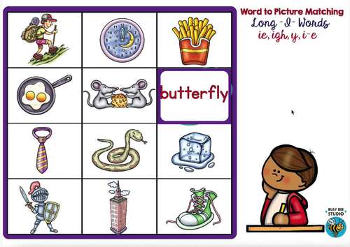 LONG I VOWEL TEAMS IE IGH I-E Y WORD TO PICTURE MATCH BOOM CARDS 1ST ...