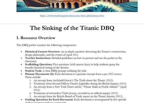 No Prep The Sinking of the Titanic DBQ by PBL History & Civics | TPT