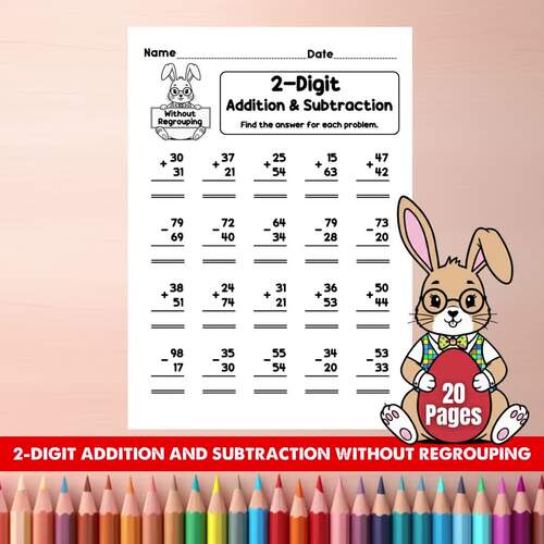 Easter 2-Digit Addition and Subtraction Worksheets | Without Regrouping ...