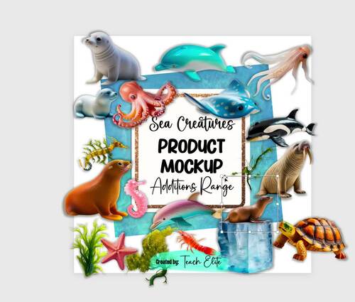 Sea Creatures MOVEABLE Ocean clipart Mock-up png images by Teach Elite