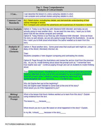 Weekend With Wendell by Kevin Henkes Lesson Plan and Activities | TPT