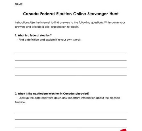 Canada Federal Election – Online Scavenger Hunt Activity - Sub Plans