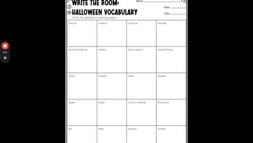 Halloween Vocabulary Write the Room for ESL/ELL/ELD Students and Newcomers