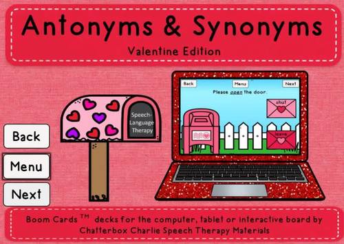 Antonyms and Synonyms for Valentine's Day Language Processing Boom Cards