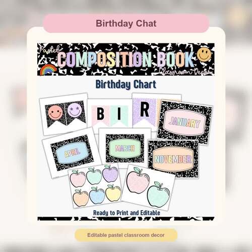 Pastel Composition Birthday Chart | Birthday Bulletin Board Kit by ...