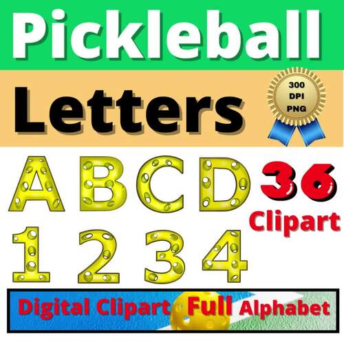 Pickleball Clipart Letters and Numbers Set HD PNG Files by DadsDesigns