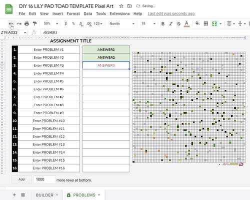 GOOGLE SHEETS DIY Digital Pixel Art Template EDITABLE | Lily Pad Toad