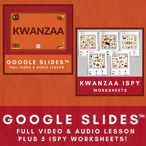 Kwanzaa Google Slides Self Taught Lesson and Kwanzaa iSpy Worksheets