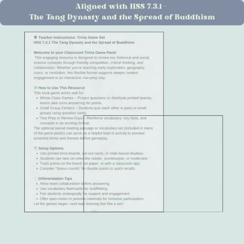 HSS 7.3.1 Tang Dynasty & Spread of Buddhism | Medieval China Trivia Game