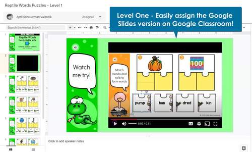 Reptile Words (2-Syllable VCe) - Digital Word Puzzles | Google Slides