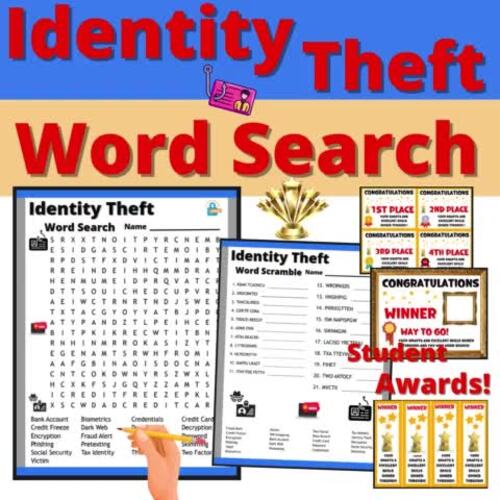 Identity Theft Word Search Activity Terms Personal Finance Student Awards