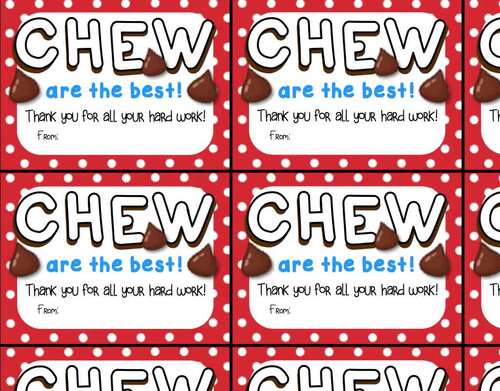 Chewy Granola Bar Teacher (Staff) Appreciation Gift Tag- Chew are the ...
