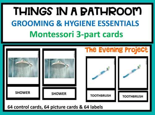 THINGS IN A BATHROOM GROOMING & HYGIENE Montessori 3-part cards