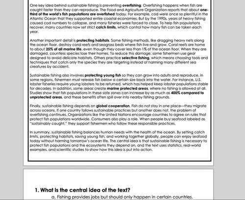 Sustainable Fishing Informational Text & Comprehension Activities | 6 ...