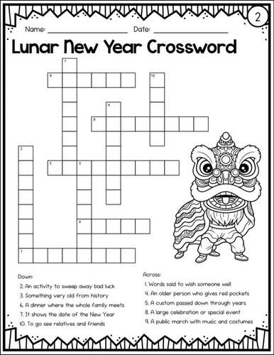 Chinese New Year Crossword Puzzles | Lunar New Year Vocabulary Activity ...