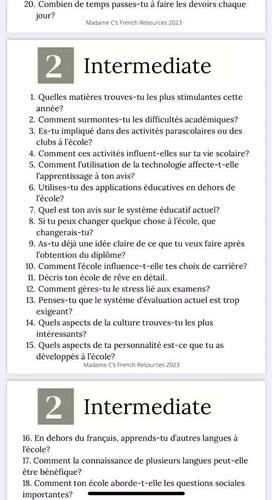 À l'école Speaking and Writing Prompts / French School Speaking ...