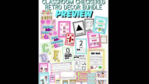 Retro Vibes Classroom Decor BUNDLE | Multicolored Checkered Theme