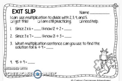 3rd Grade Math Exit Slips for Division by Curious Classroom Adventures