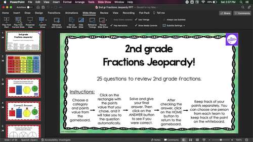 2nd grade FRACTIONS Jeopardy Interactive PowerPoint Math Game | TPT