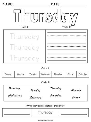 Days of the Week Worksheets, Days of the Week Printables, Kindergarten ...