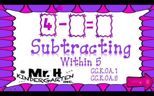 Kindergarten Subtraction Within 5 (Interactive Powerpoint!!) Always $1.00!!