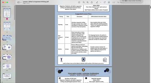 Fact, Opinion, or Claim? Introduction to Argument Writing Lesson (6-8)