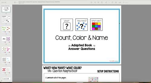 Count, Color, & Name Wh-Question Adapted Book by The Autism Helper