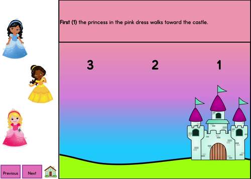 Digital Fairytale Princess Following Directions with First, Next & Last