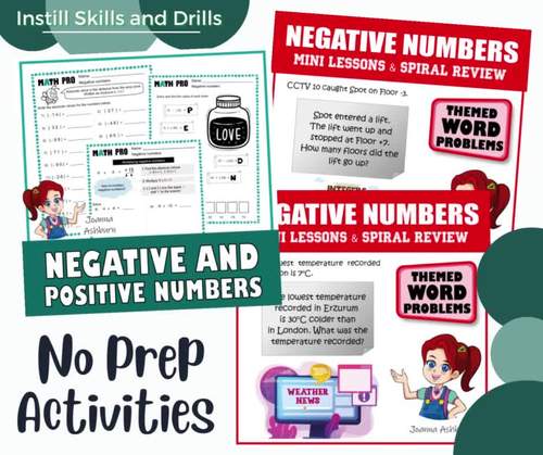 Integers and Operations Guided Practice and Word Problems Worksheets BUNDLE