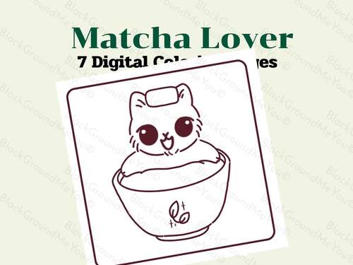Green Tea Matcha Cat 7 Coloring Pages: Kawaii Hand-Drawn Cats (PDF ...